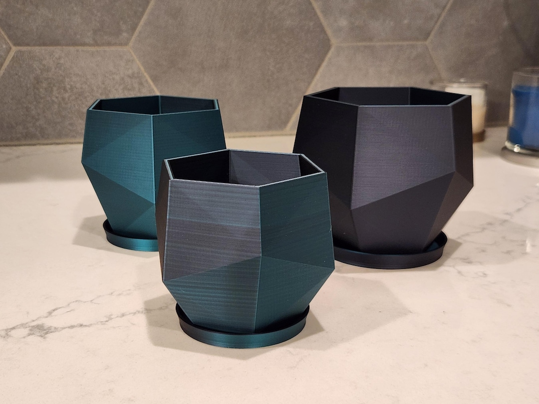 Set of 3 Low-poly Hexagonal Planters | Bundle of 3d-printed Geometric ...