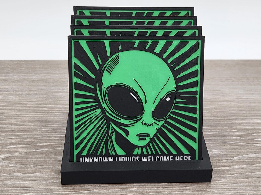 Funny Alien Coaster | 3D Printed Coasters With Holder | Sci-fi Bar ...