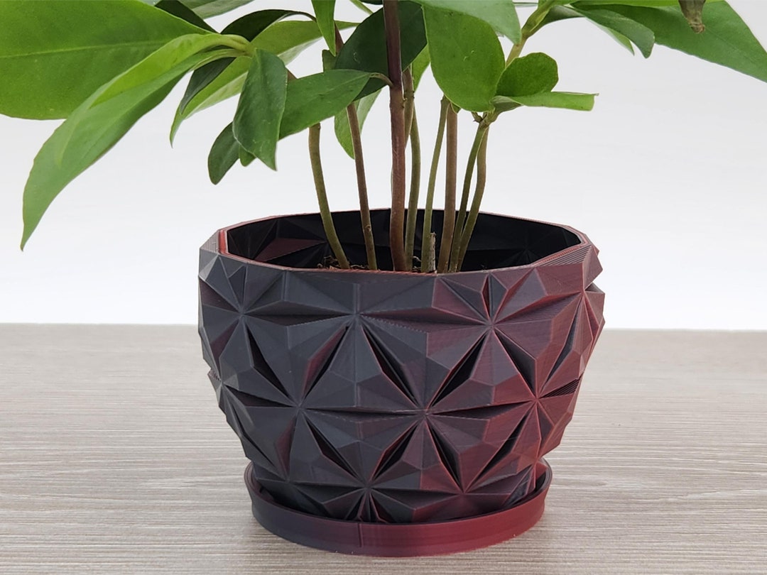3D Printed Geometric Planter, Two-tone Faceted Plant Pot, Modern ...