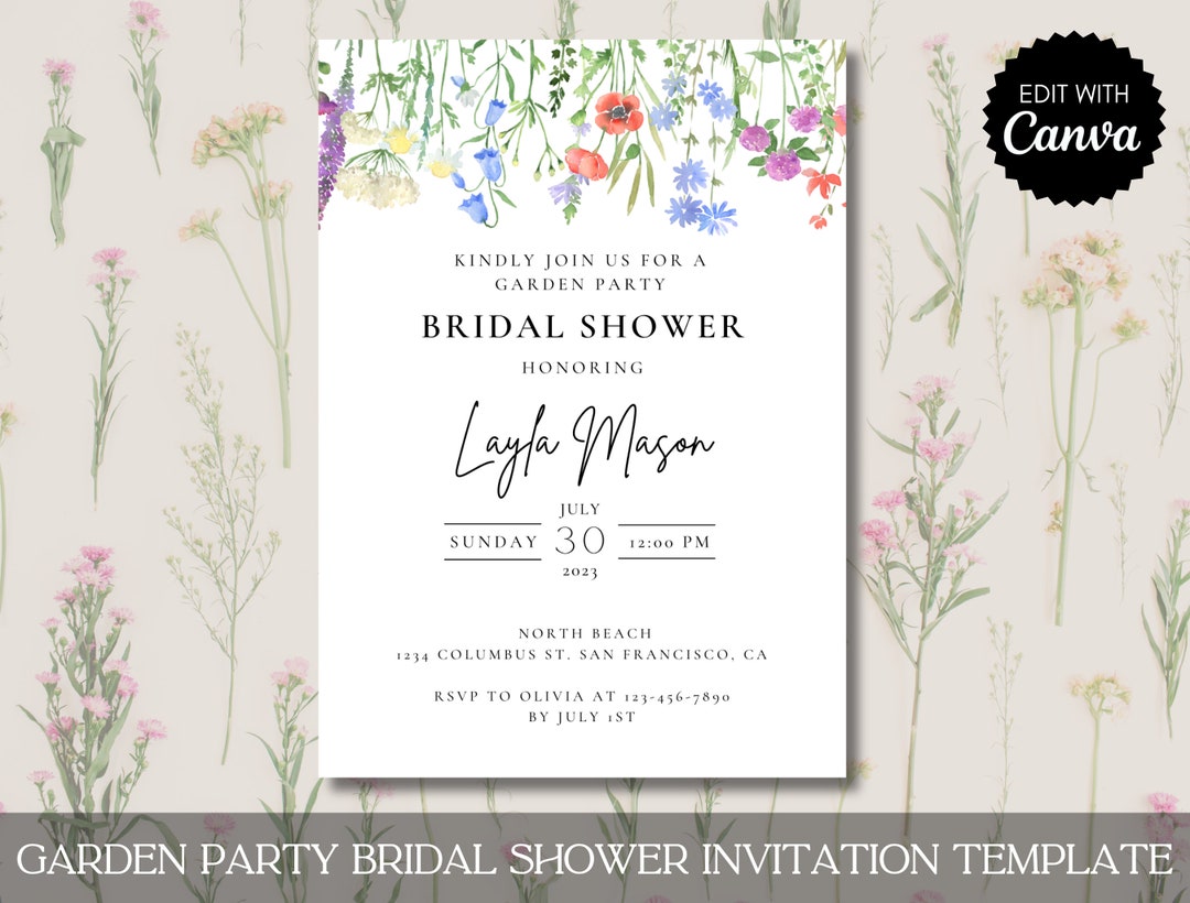 GARDEN PARTY Bridal Shower Invitation Template | Wedding Event ...
