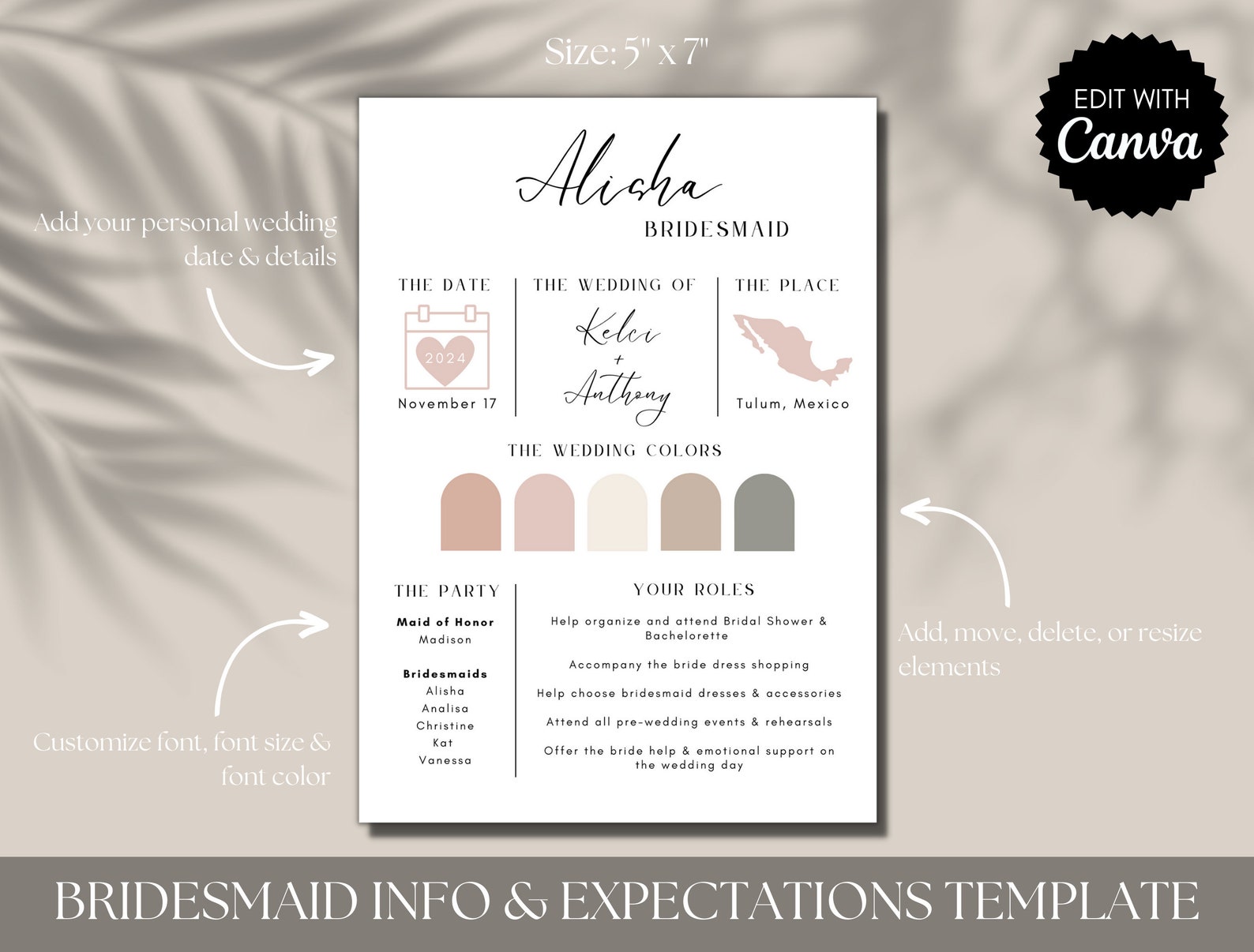 Bridesmaid Info Card Template | Bridesmaid Proposal Card | Bridesmaid ...