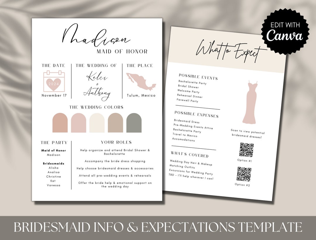 Bridesmaid Info Card Template | Bridesmaid Proposal Card | Bridesmaid ...