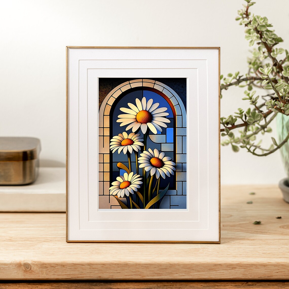 Art Deco Daisy in Front of Stained Glass Window Digital - Etsy