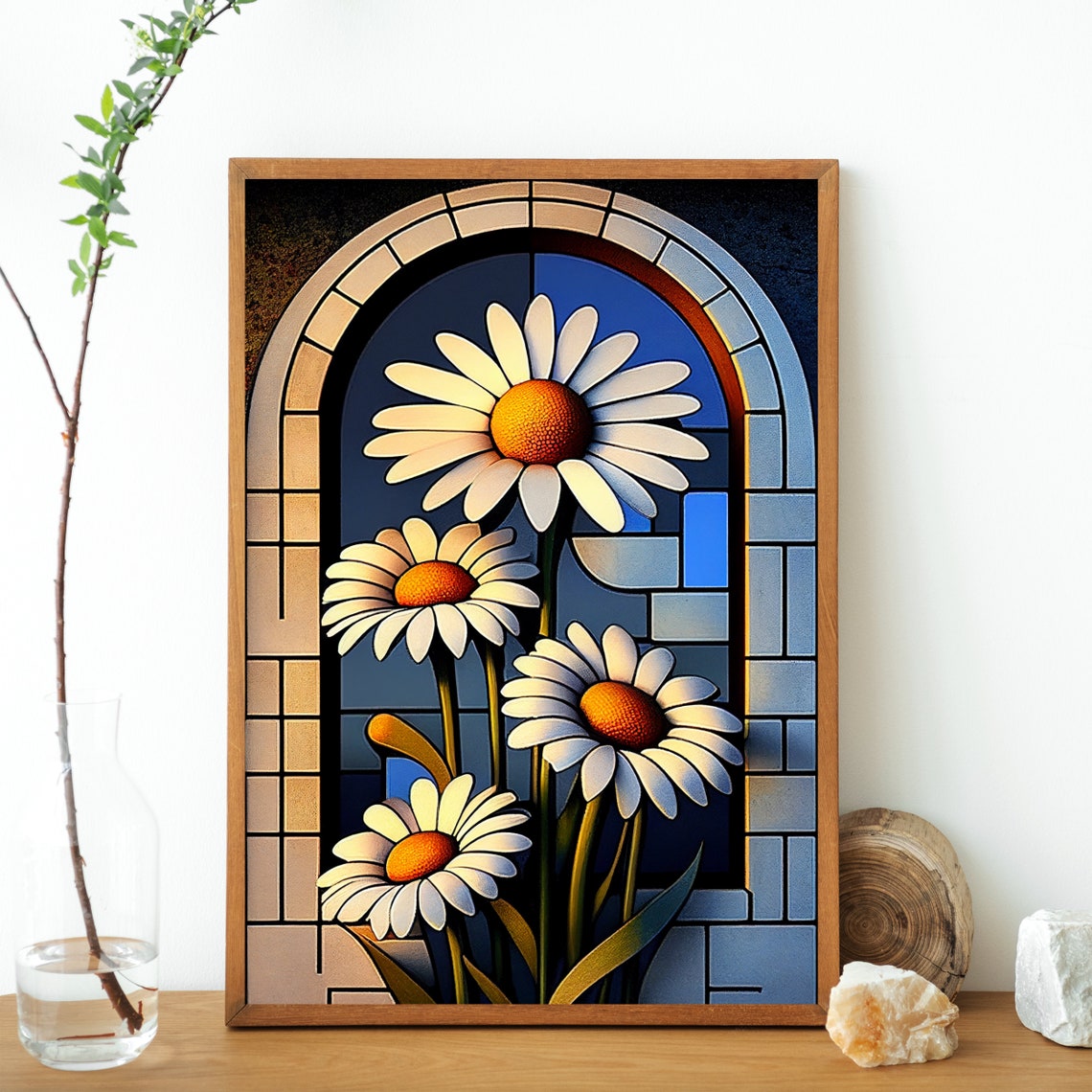 Art Deco Daisy in Front of Stained Glass Window Digital - Etsy