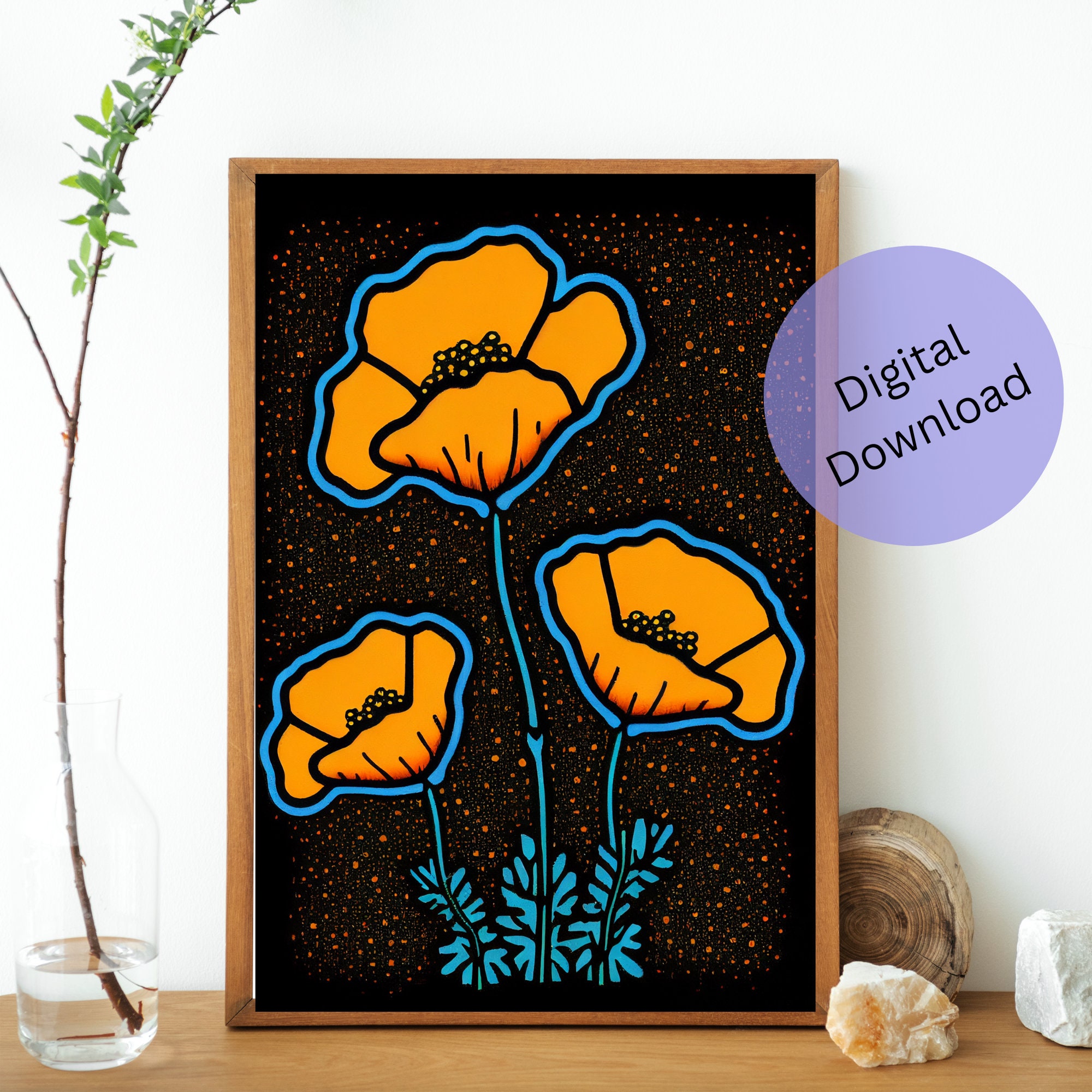 California Poppy Pop Art Digital Download Keith Haring Inspired Wall ...