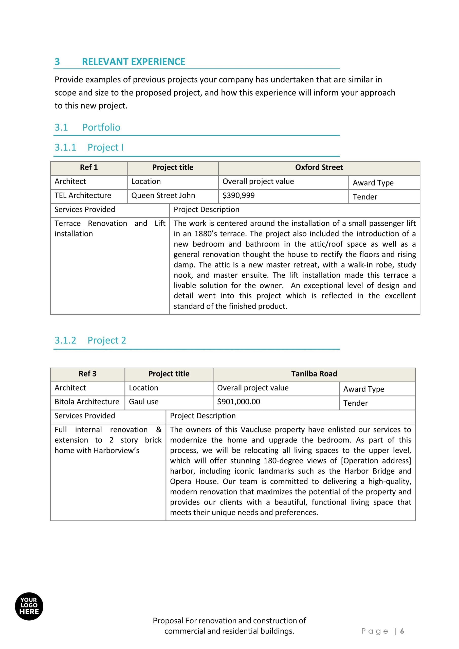 Business Proposal Template for Renovation and Construction of ...