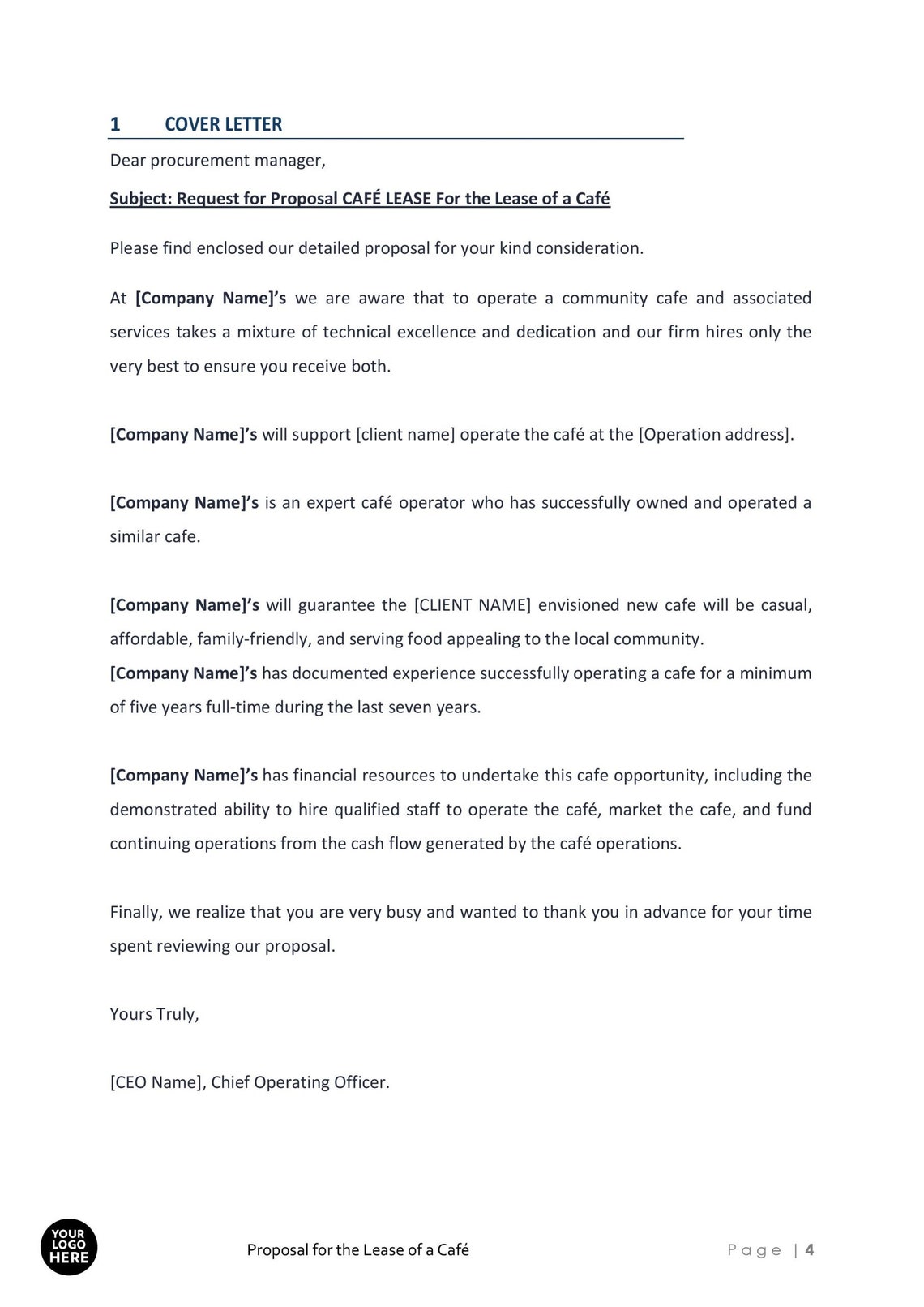 Café Lease Business Proposal Template - Etsy