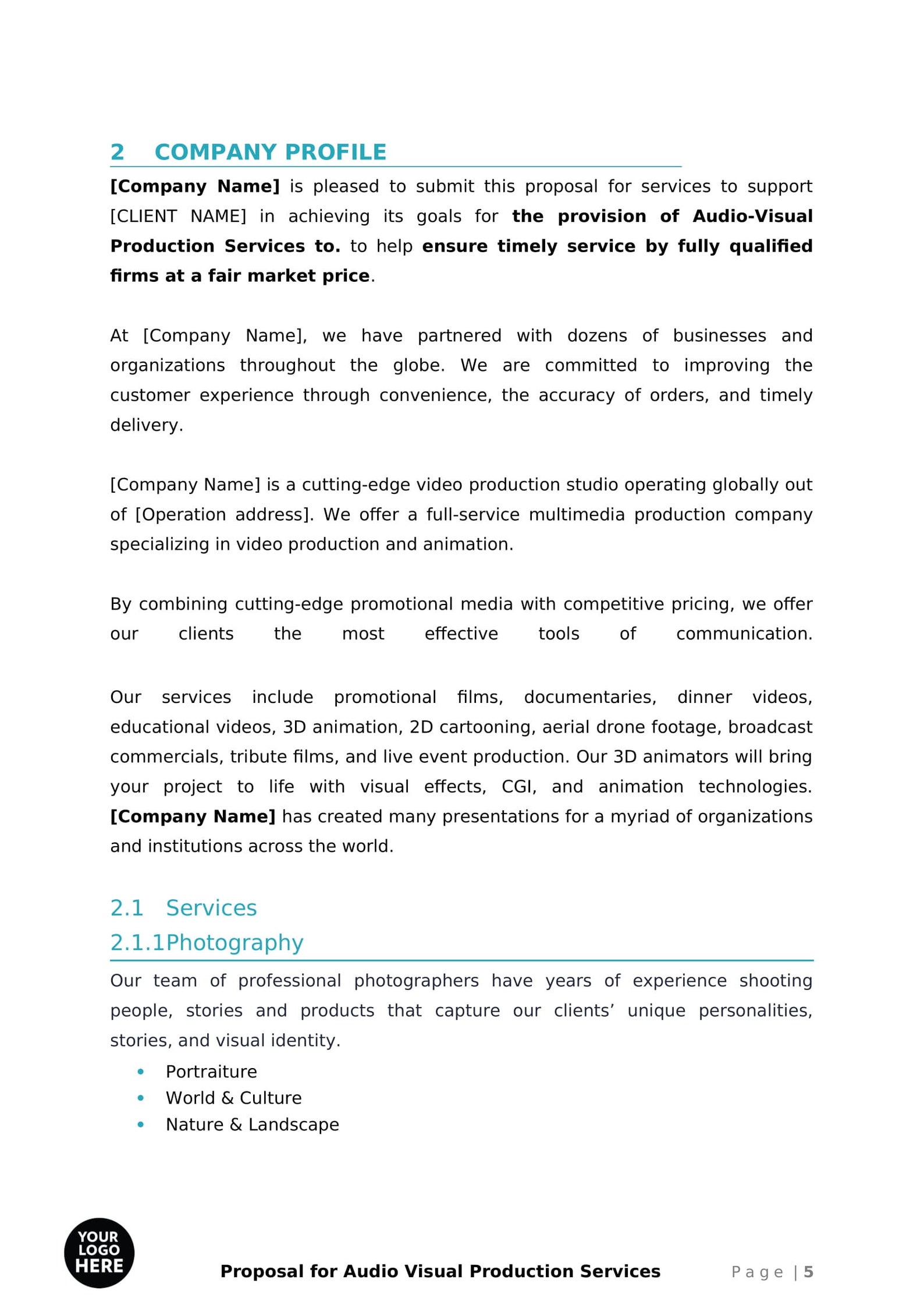 Audio Visual Production Services Proposal Template - Etsy