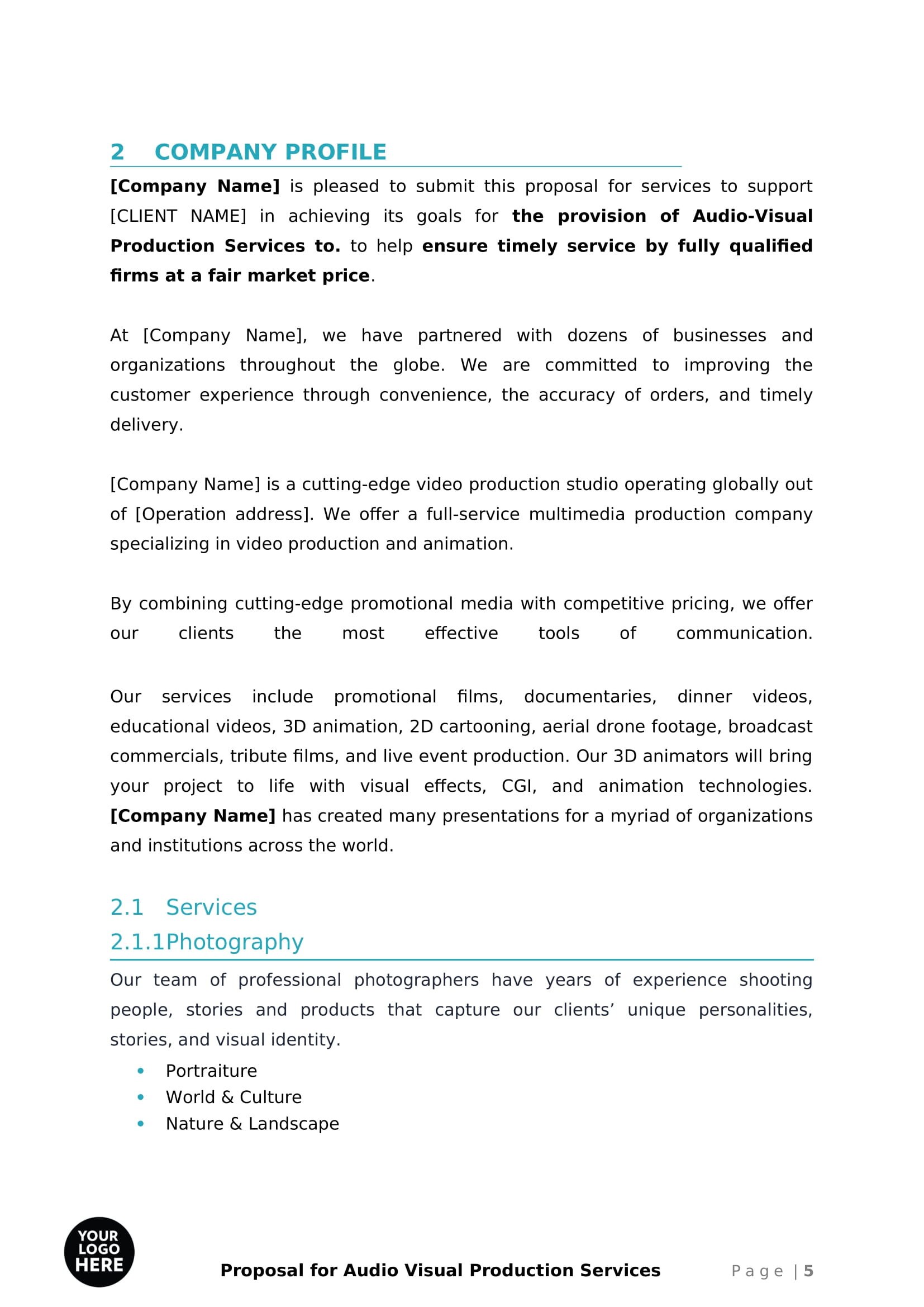 Audio Visual Production Services Proposal Template - Etsy