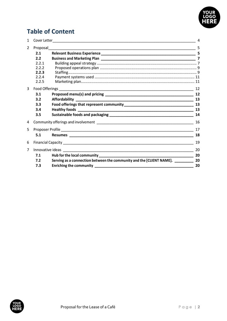 Café Lease Business Proposal Template - Etsy