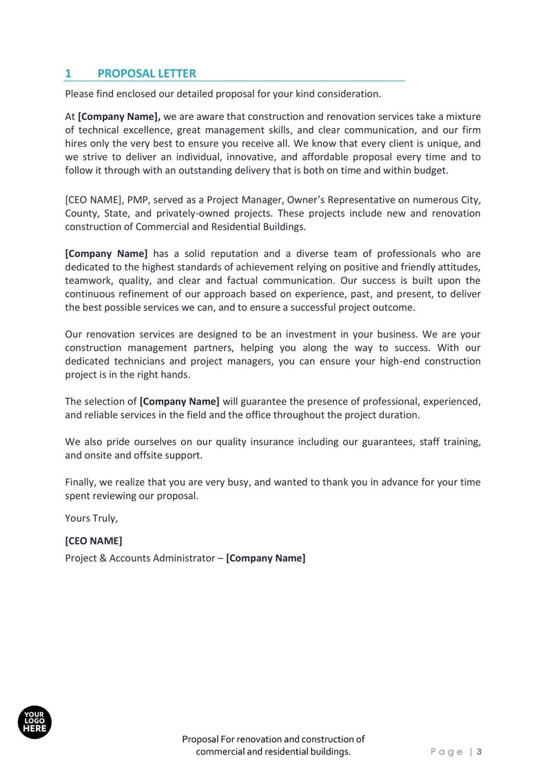Business Proposal Template for Renovation and Construction of ...