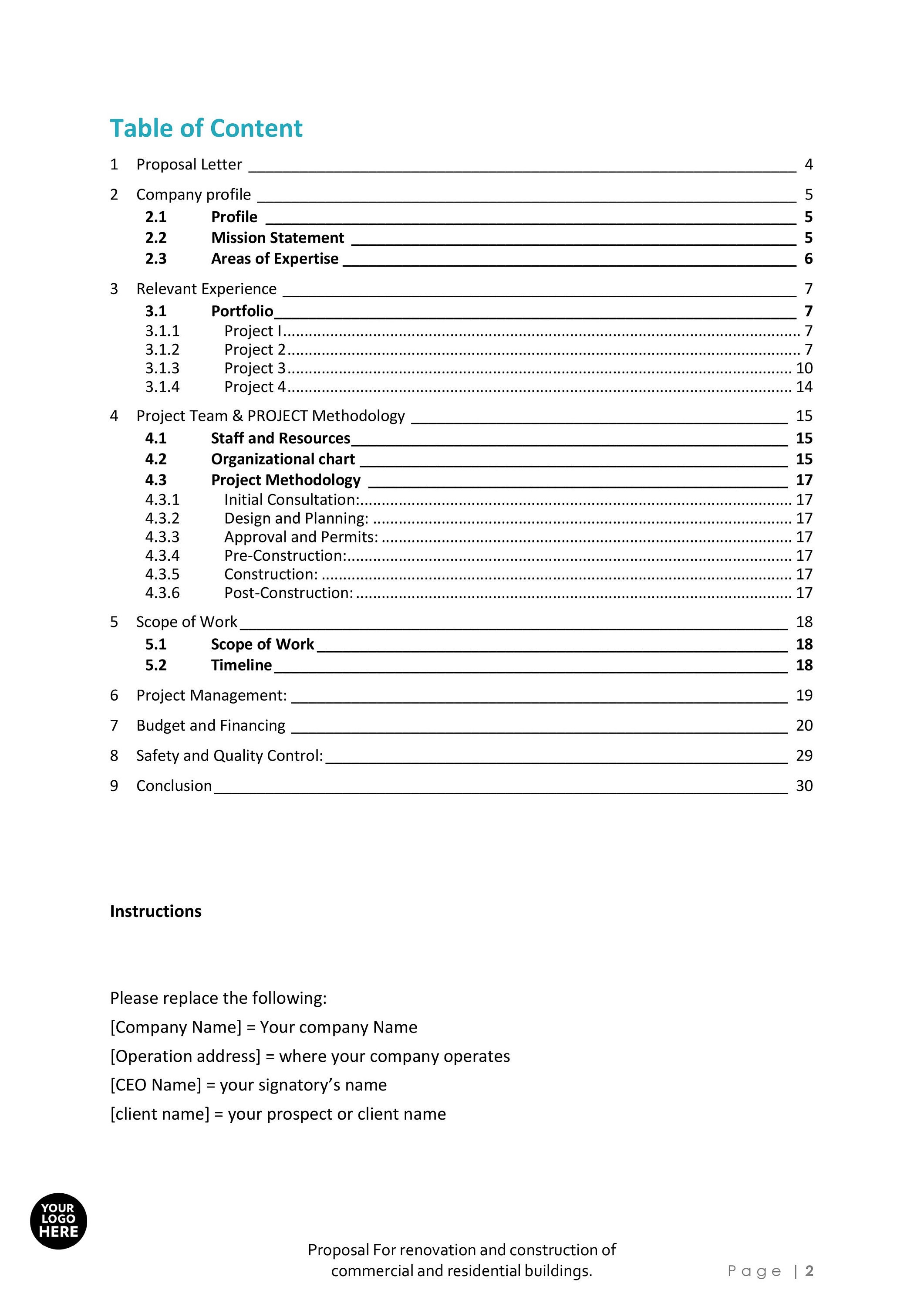 Business Proposal Template for Renovation and Construction of ...