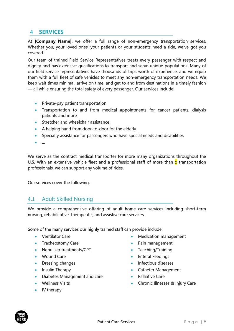 Patient Care Services Business Proposal Template - Etsy