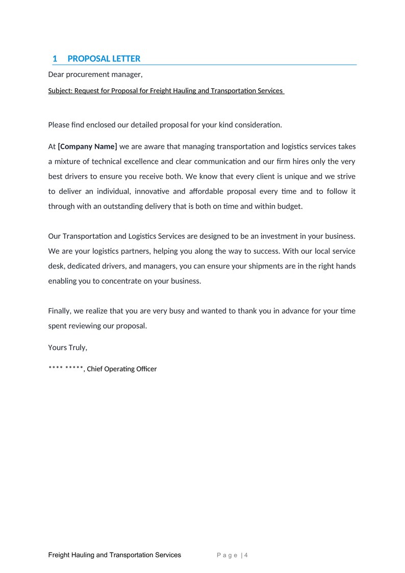 Freight Hauling and Transportation Services Proposal Template - Etsy