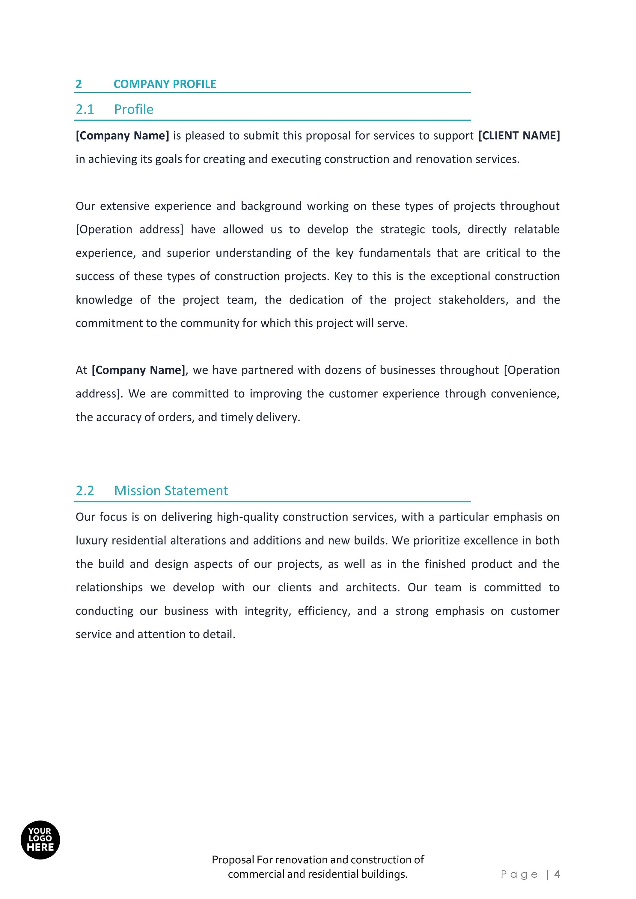 Business Proposal Template for Renovation and Construction of ...