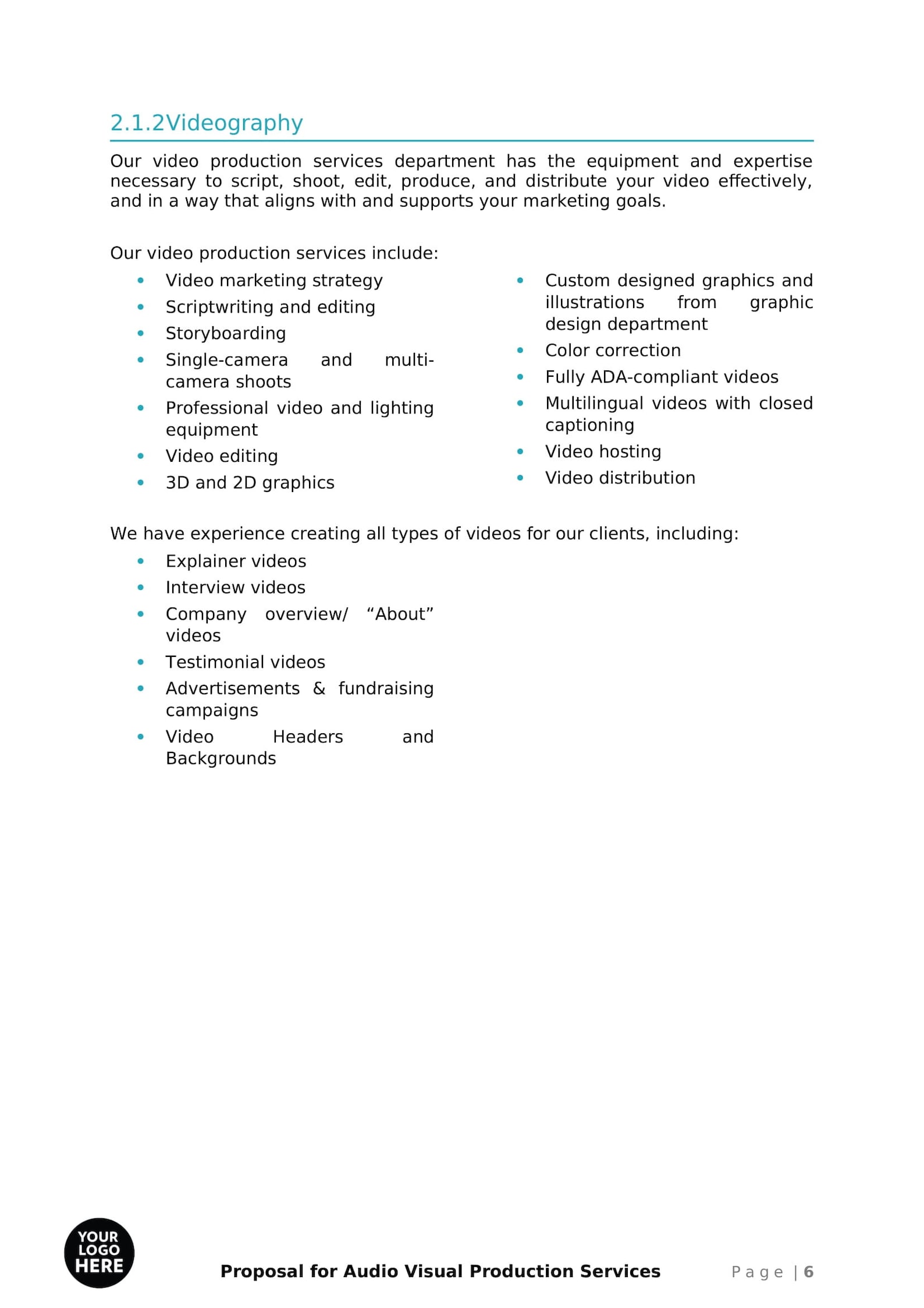 Audio Visual Production Services Proposal Template - Etsy
