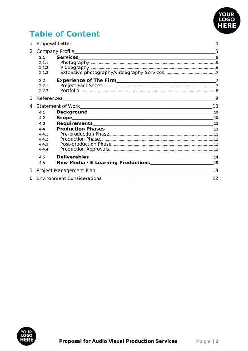 Audio Visual Production Services Proposal Template - Etsy