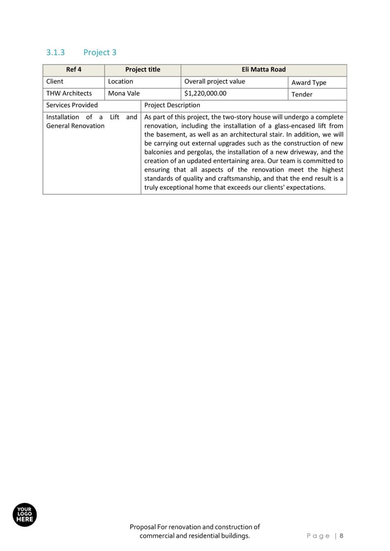 Business Proposal Template for Renovation and Construction of ...