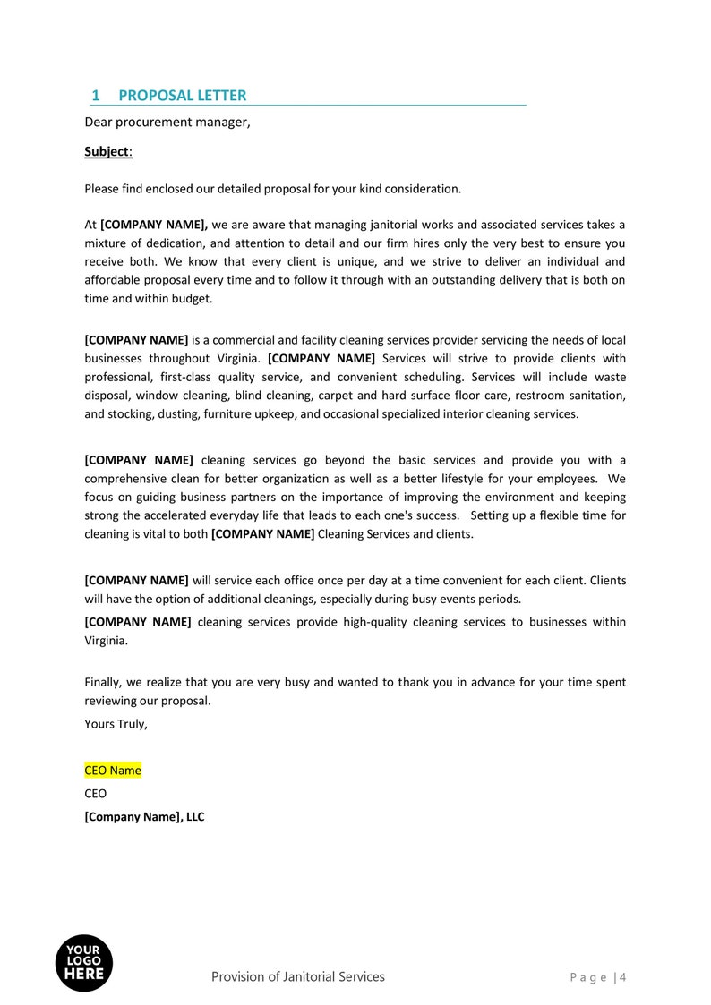 Janitorial Commercial Cleaning Business Proposal Template - Etsy