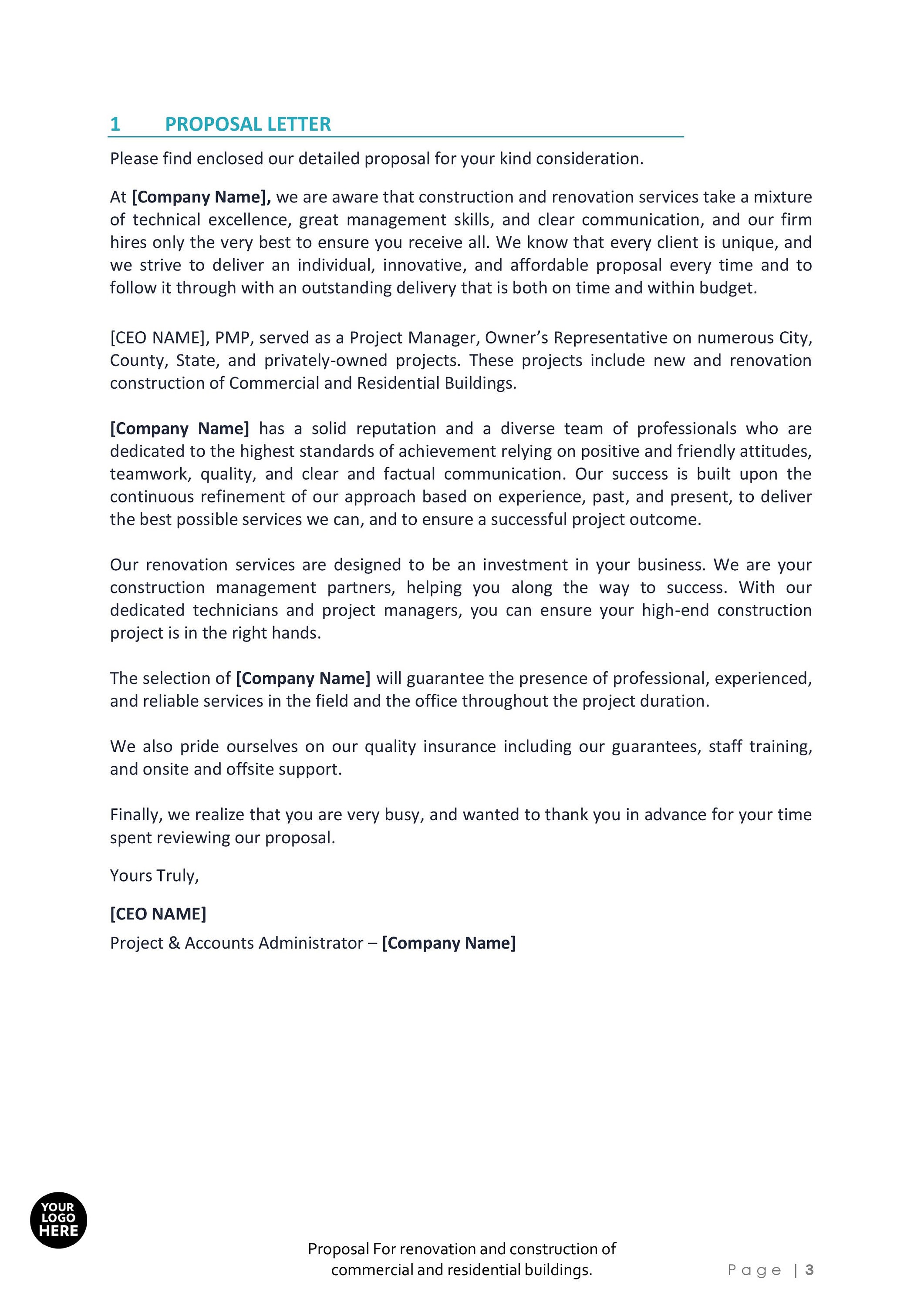 Business Proposal Template for Renovation and Construction of ...