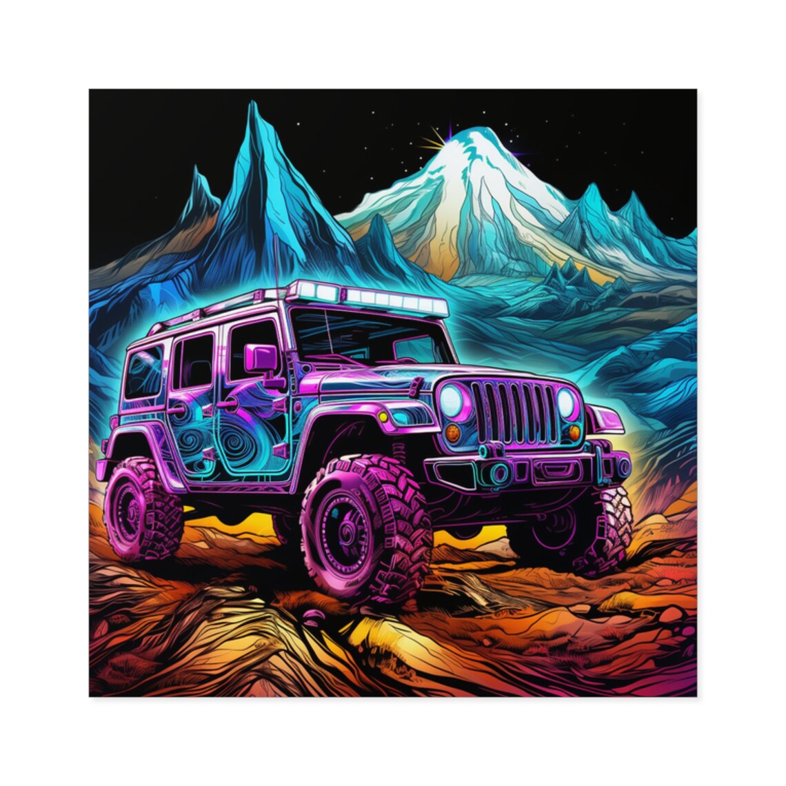 Neon Cybernetic Jeep Square Sticker - Etsy