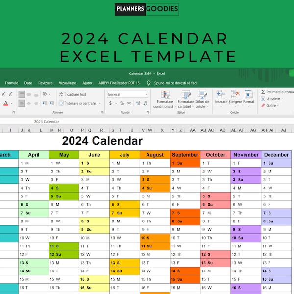 2024 Calendar Excel - Etsy