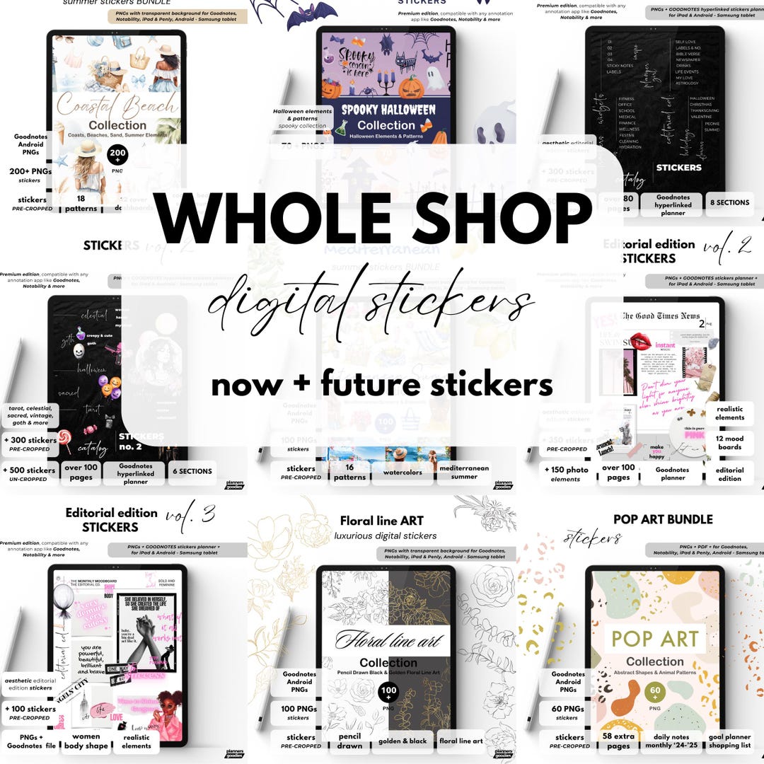 Whole Shop Digital Stickers for Goodnotes Pre-cropped Stickers Stickers ...