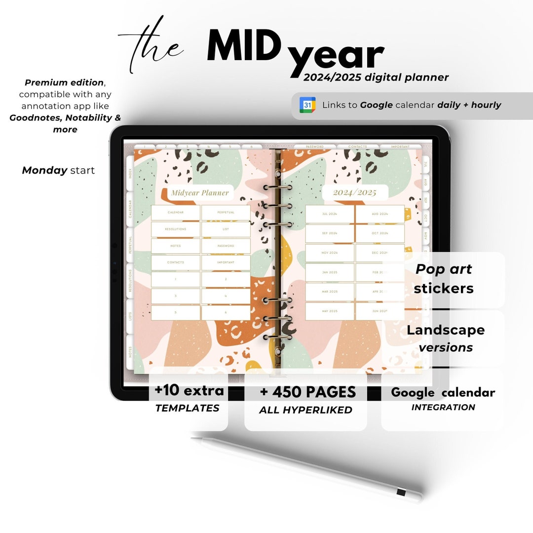 Mid Year Digital Planner 2024 2025, Digital Goodnotes Template iPad ...