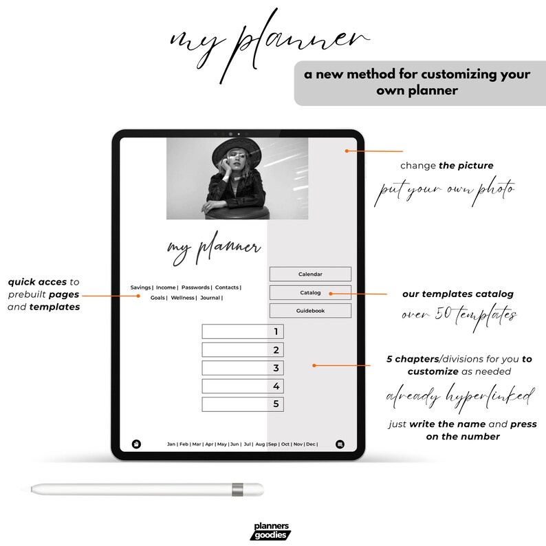 Undated Digital Planner & Journal for Women for iPad Goodnotes Daily ...
