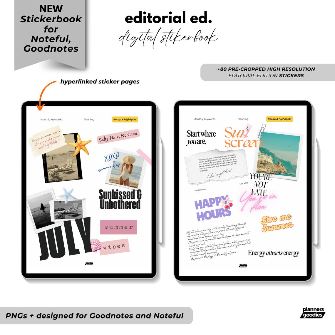 July Digital Stickers for Goodnotes & Noteful Pre-cropped Sticker Book ...