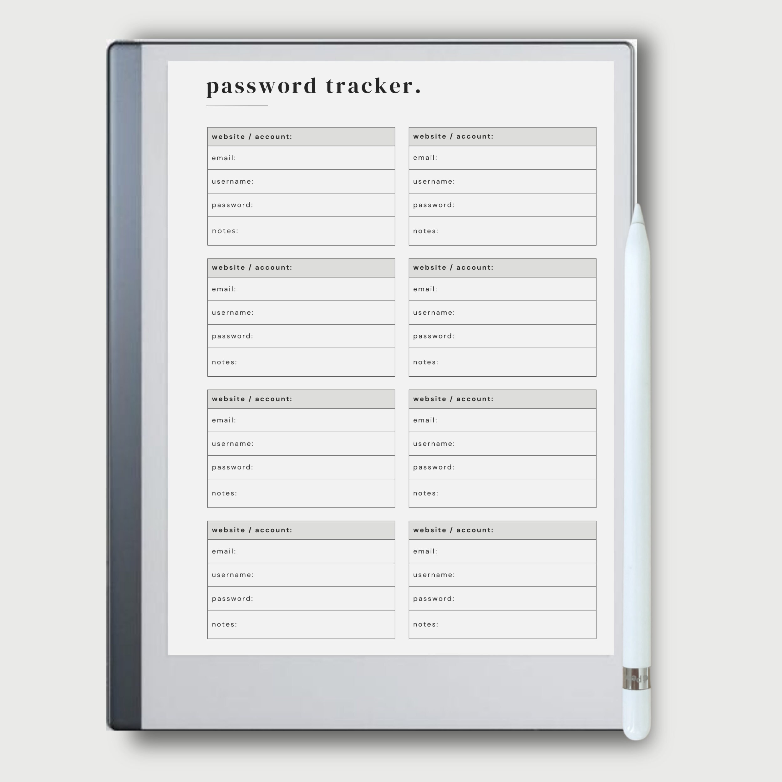 Password Tracker for Remarkable 2 Digital Download Remarkable Templates ...