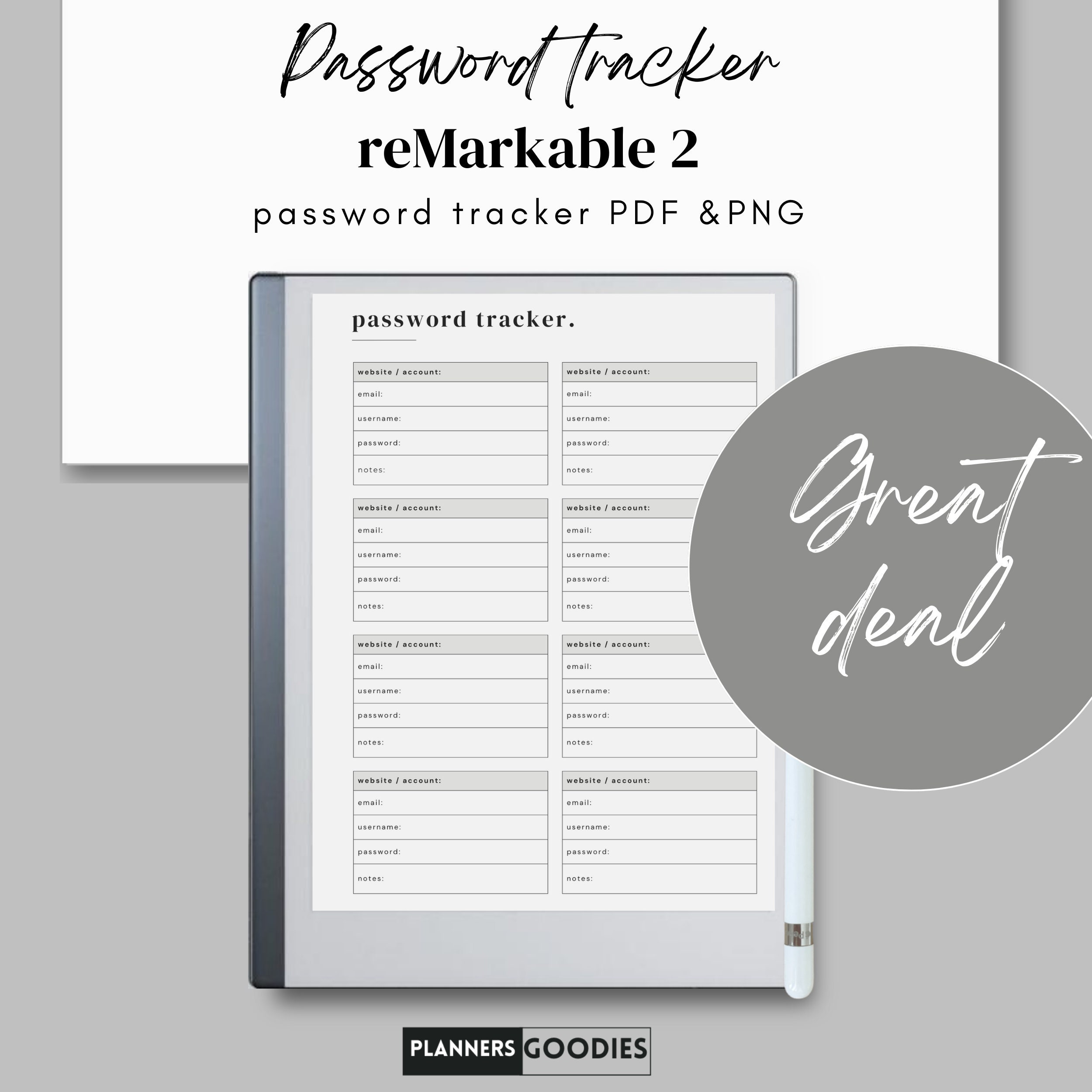 Password Tracker for Remarkable 2 Digital Download Remarkable Templates ...