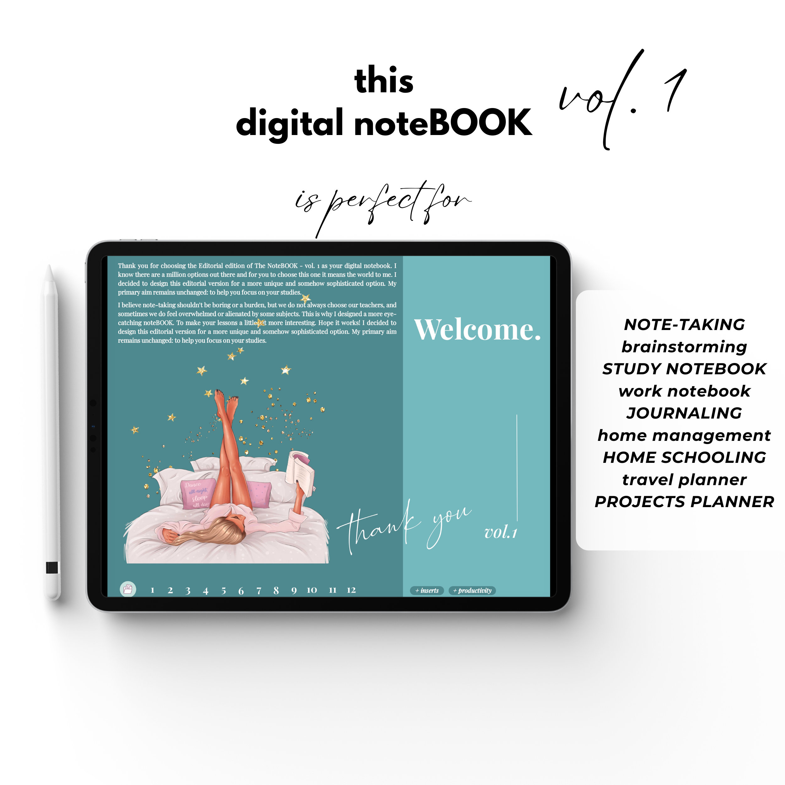 Digital Notebook Landscape All in One 12 Tab Green Goodnotes Notebook ...