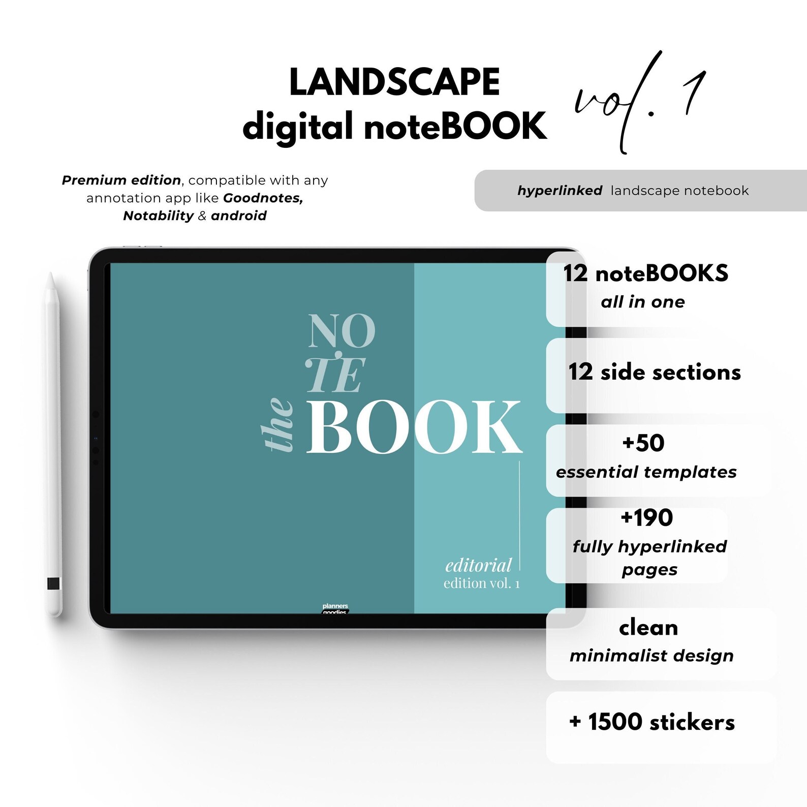 Digital Notebook Landscape All in One 12 Tab Green for Goodnotes ...