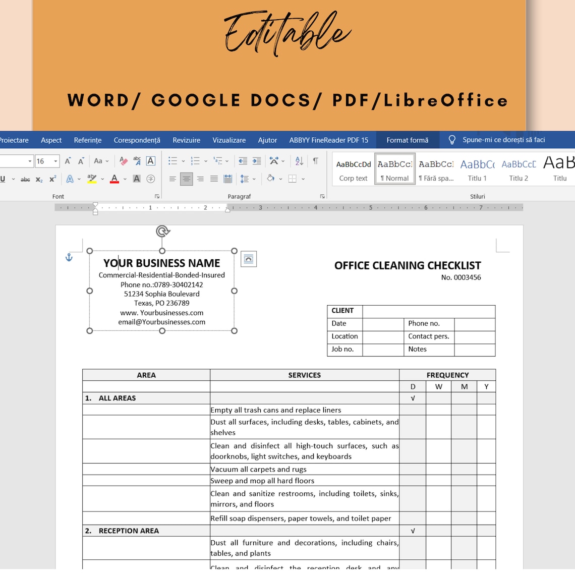 Cleaning Proposal Template, Basic Editable Microsoft WORD and Adobe ...
