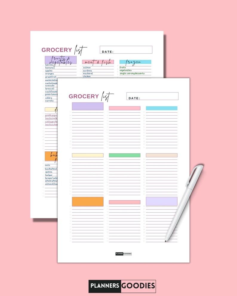 Master Grocery List Printable Ultimate Grocery List Pdf Meal Planner Colored Grocery List ...