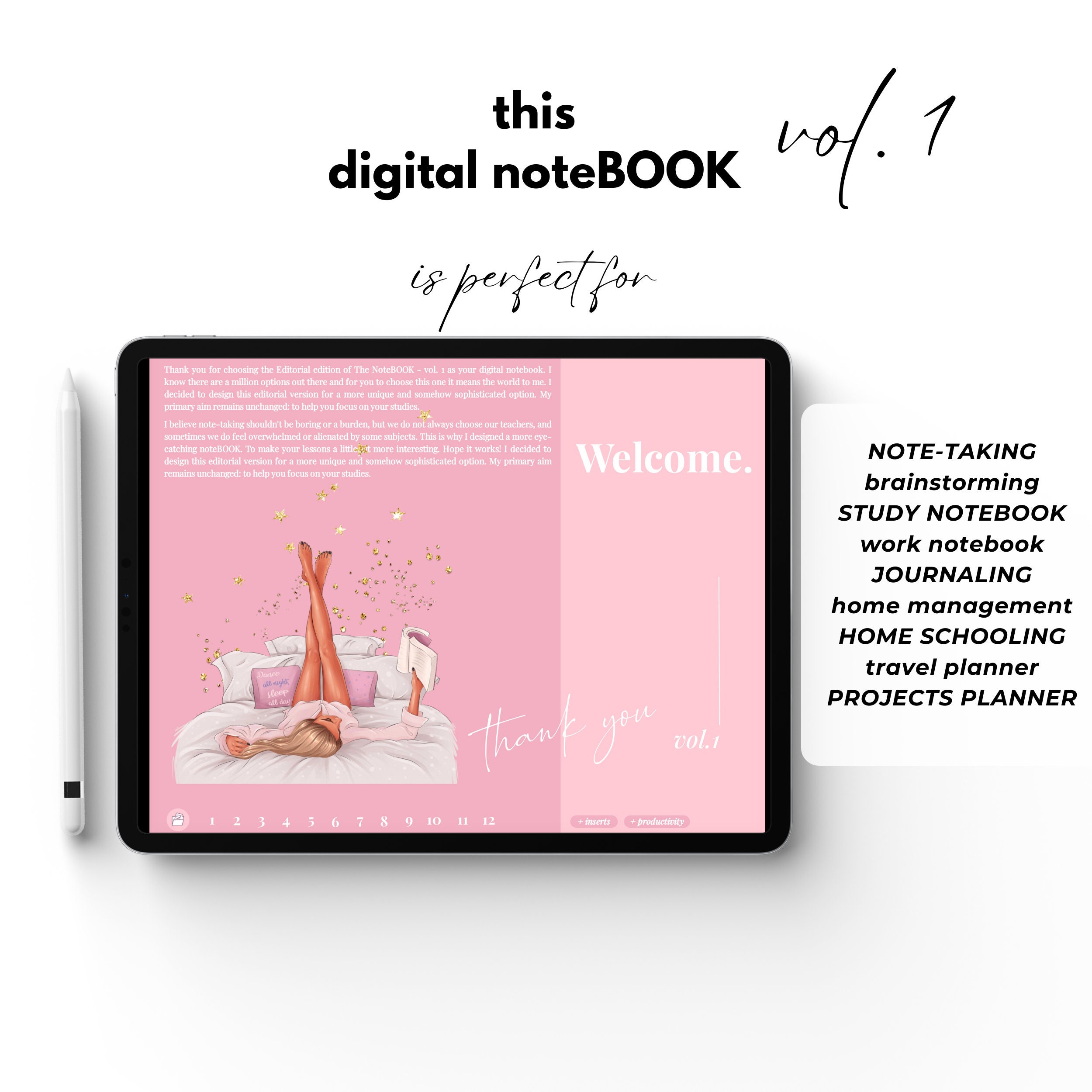 Digital Notebook Landscape All in One, Goodnotes iPad Hyperlinked ...