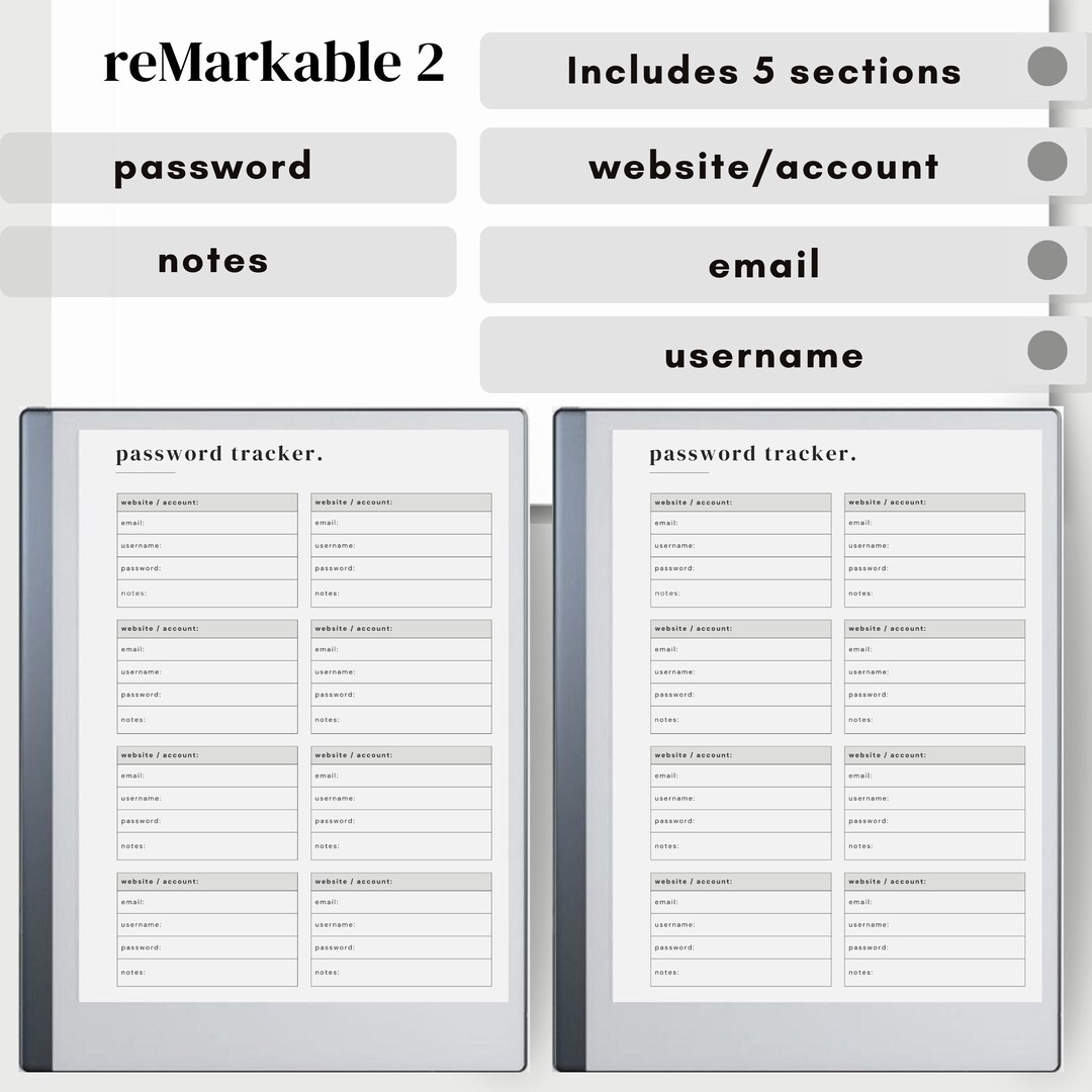 Password Tracker for Remarkable 2 Digital Download Remarkable Templates ...