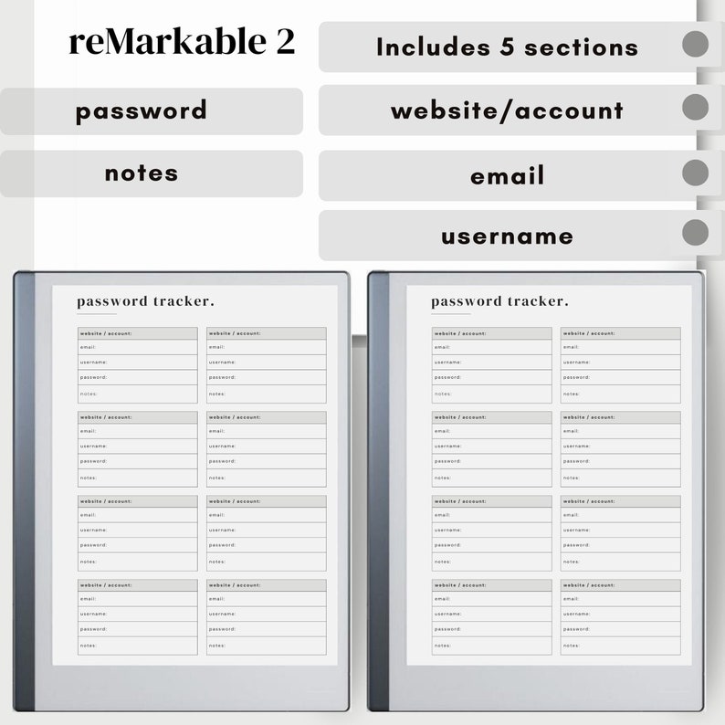 Password Tracker for Remarkable 2 Digital Download Remarkable Templates ...