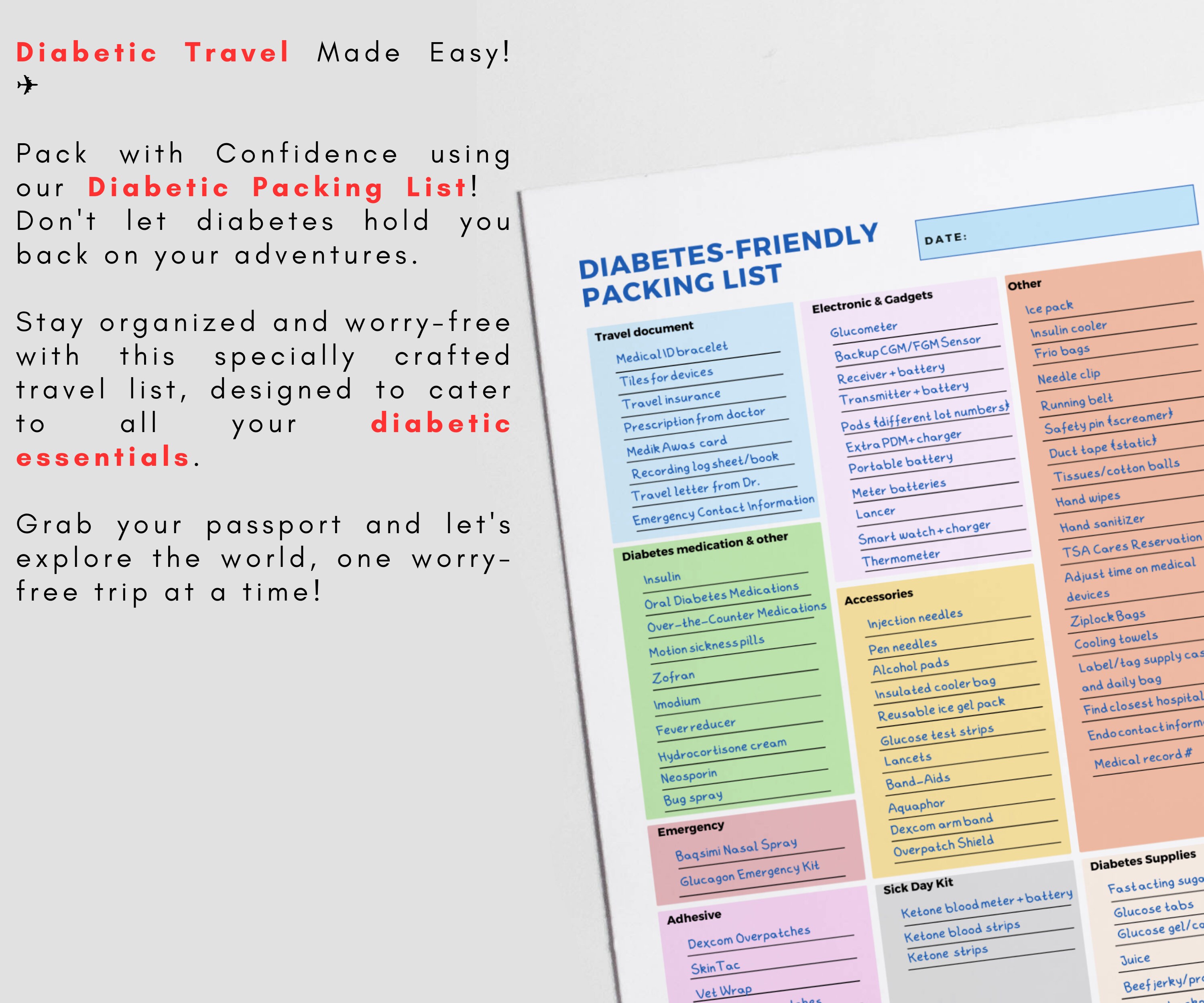 Diabetic Packing List Printable Diabetes Travel List - Etsy