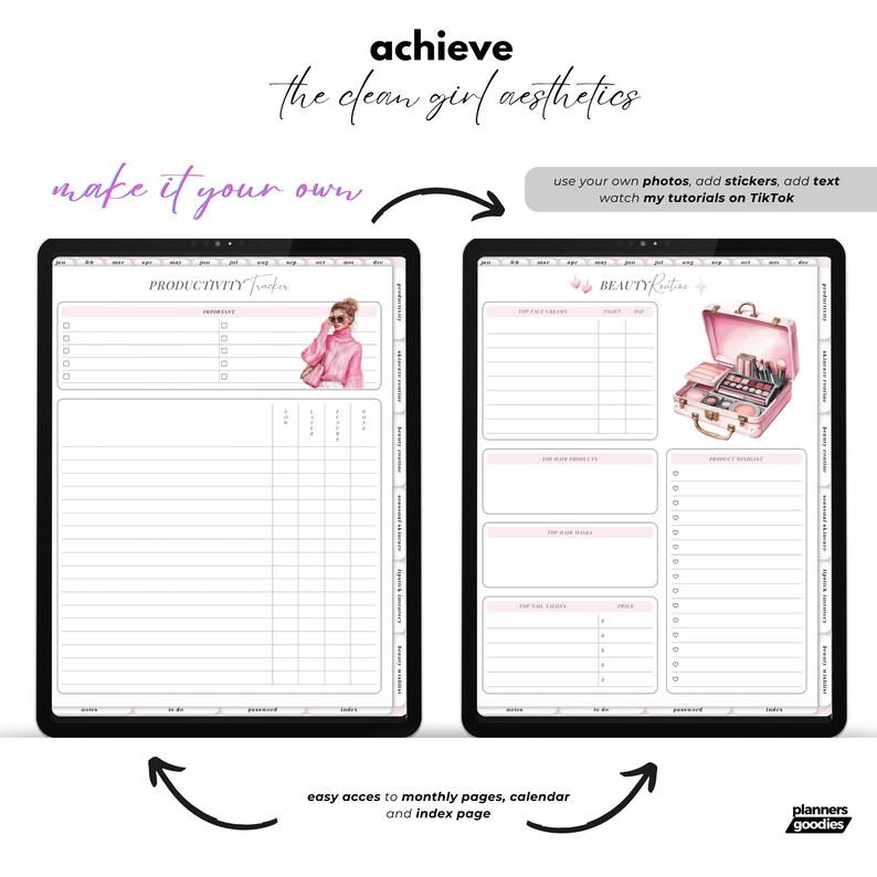 CLEAN GIRL Aesthetic Digital Planner 2024 Daily Weekly Monthly ...