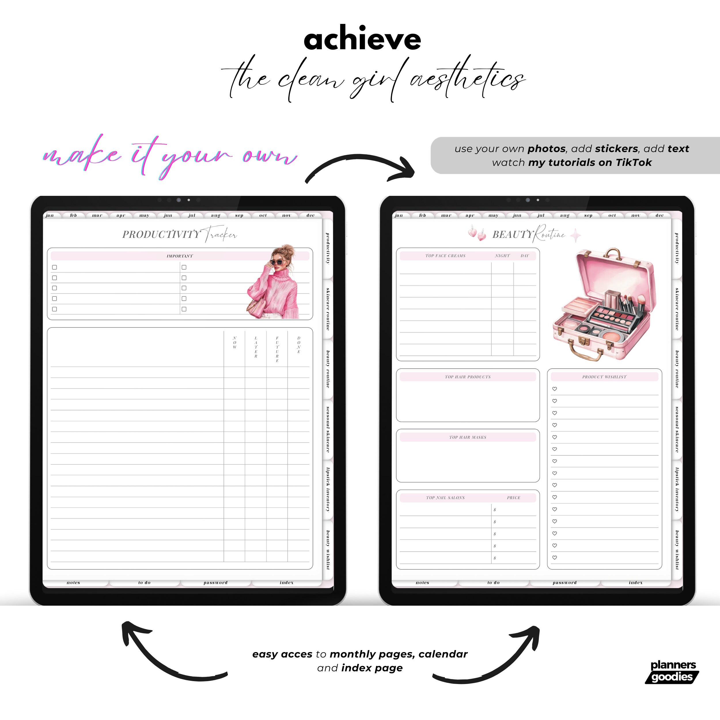 CLEAN GIRL Aesthetic Digital Planner 2024 Daily Weekly Monthly ...