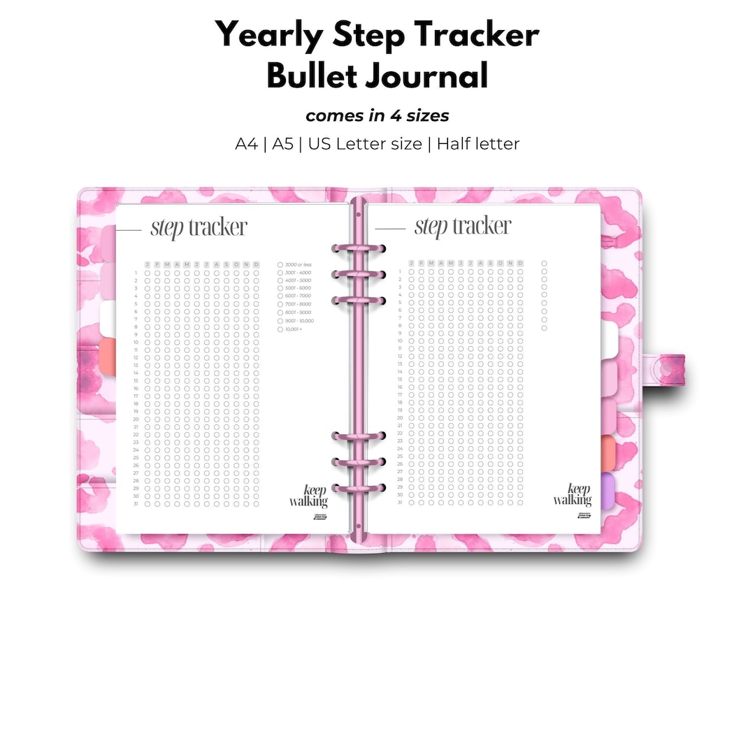 Step Tracker Yearly for Bullet Journal, A5 Journal Printable Tracker ...