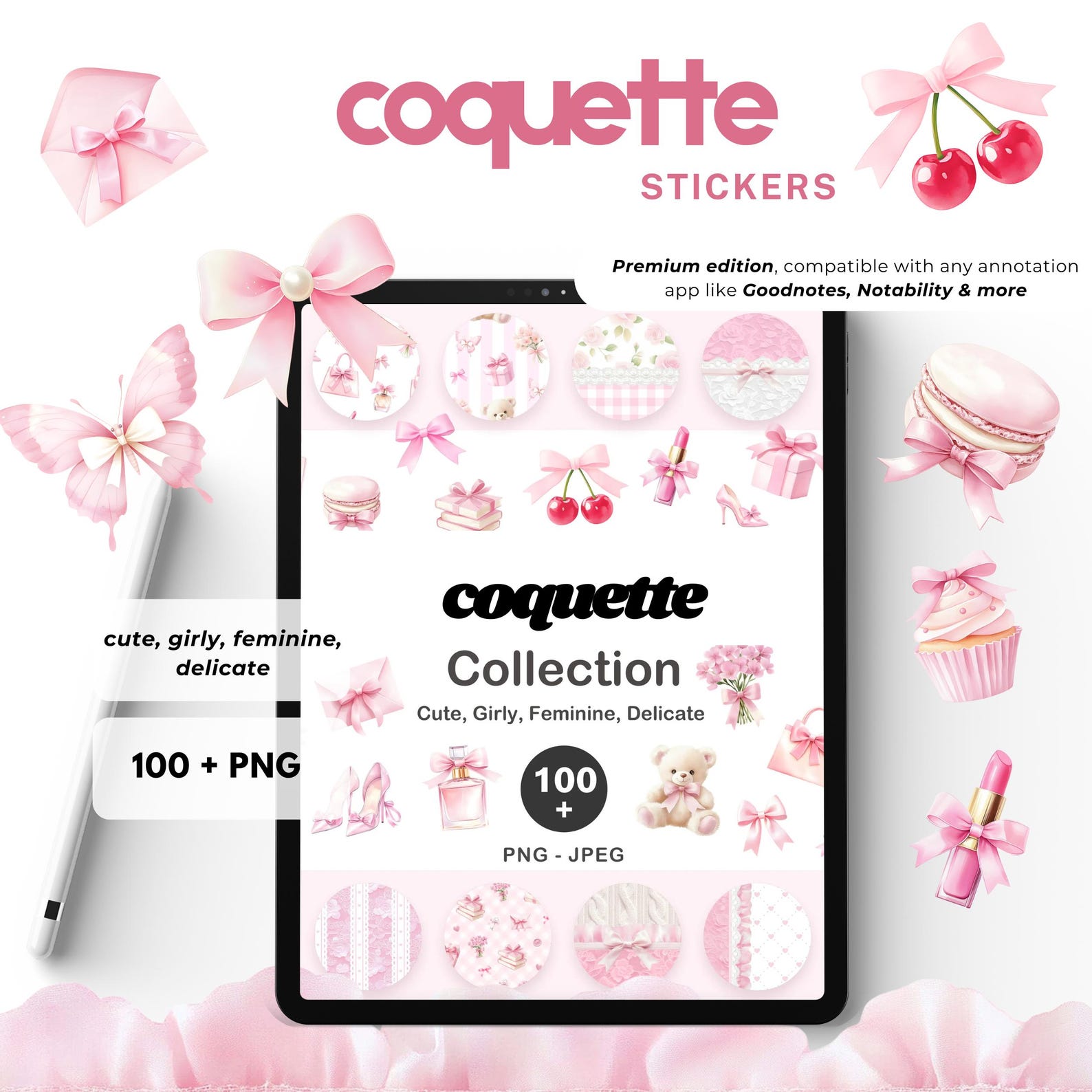 Coquette Stickers Pink Coquette Bow PNG Cherry PNG Valentine PNG ...