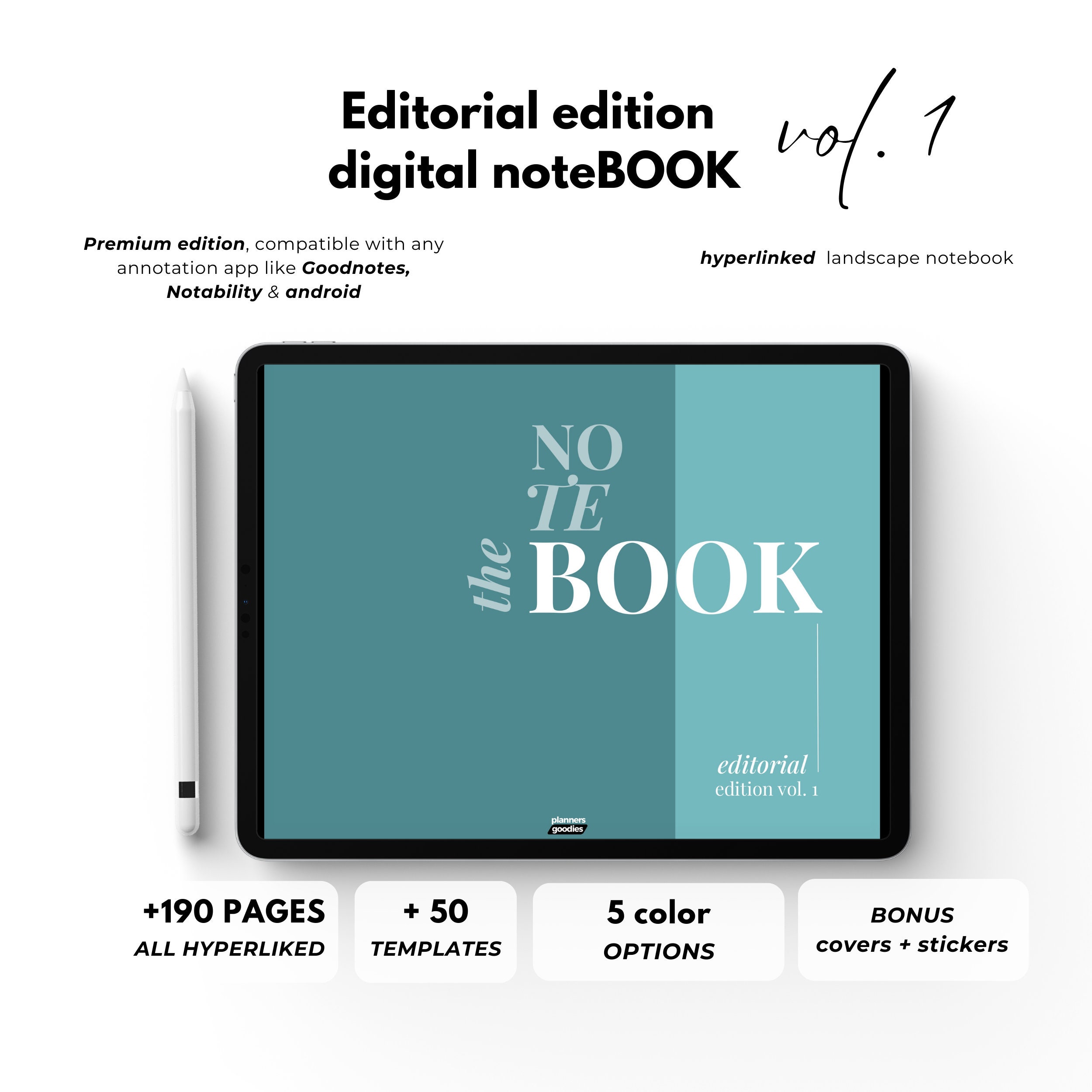 Digital Notebook Landscape All in One 12 Tab Green Goodnotes Notebook ...