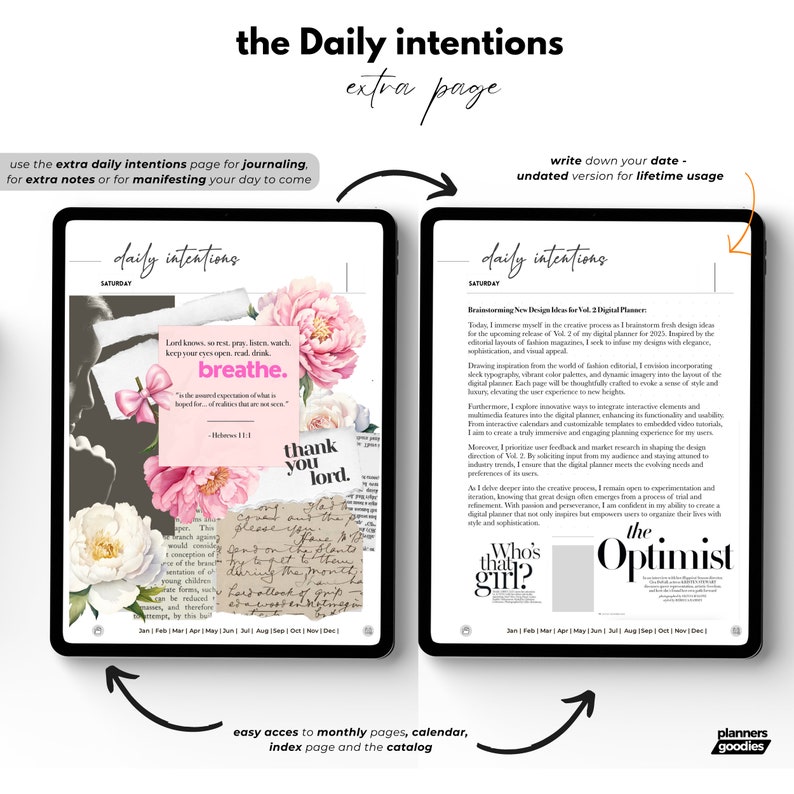 Undated Digital Planner & Journal for Women for iPad Goodnotes Daily ...