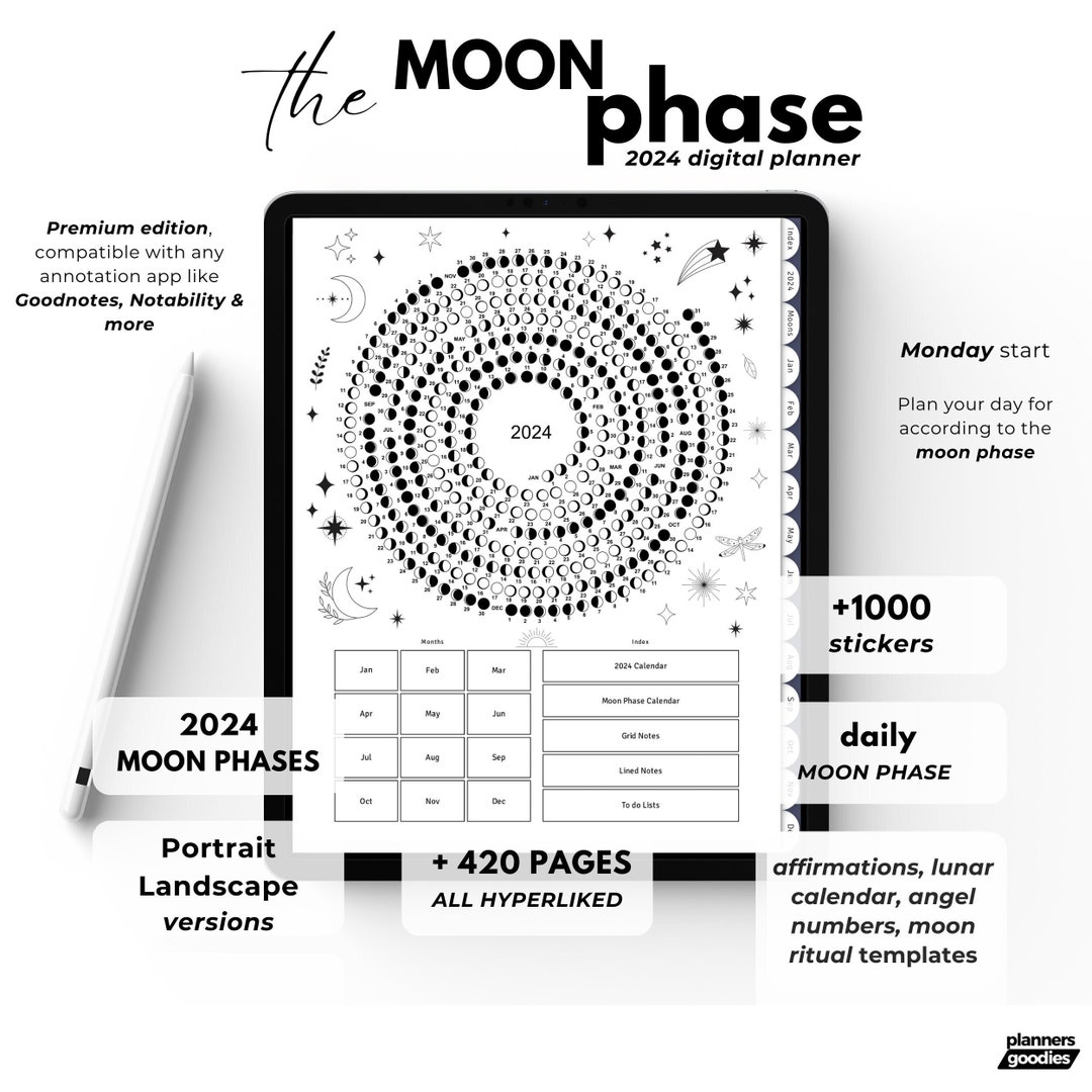 2024 Moon Phase Digital Planner, Astrology Moon Tarot, Celestial ...