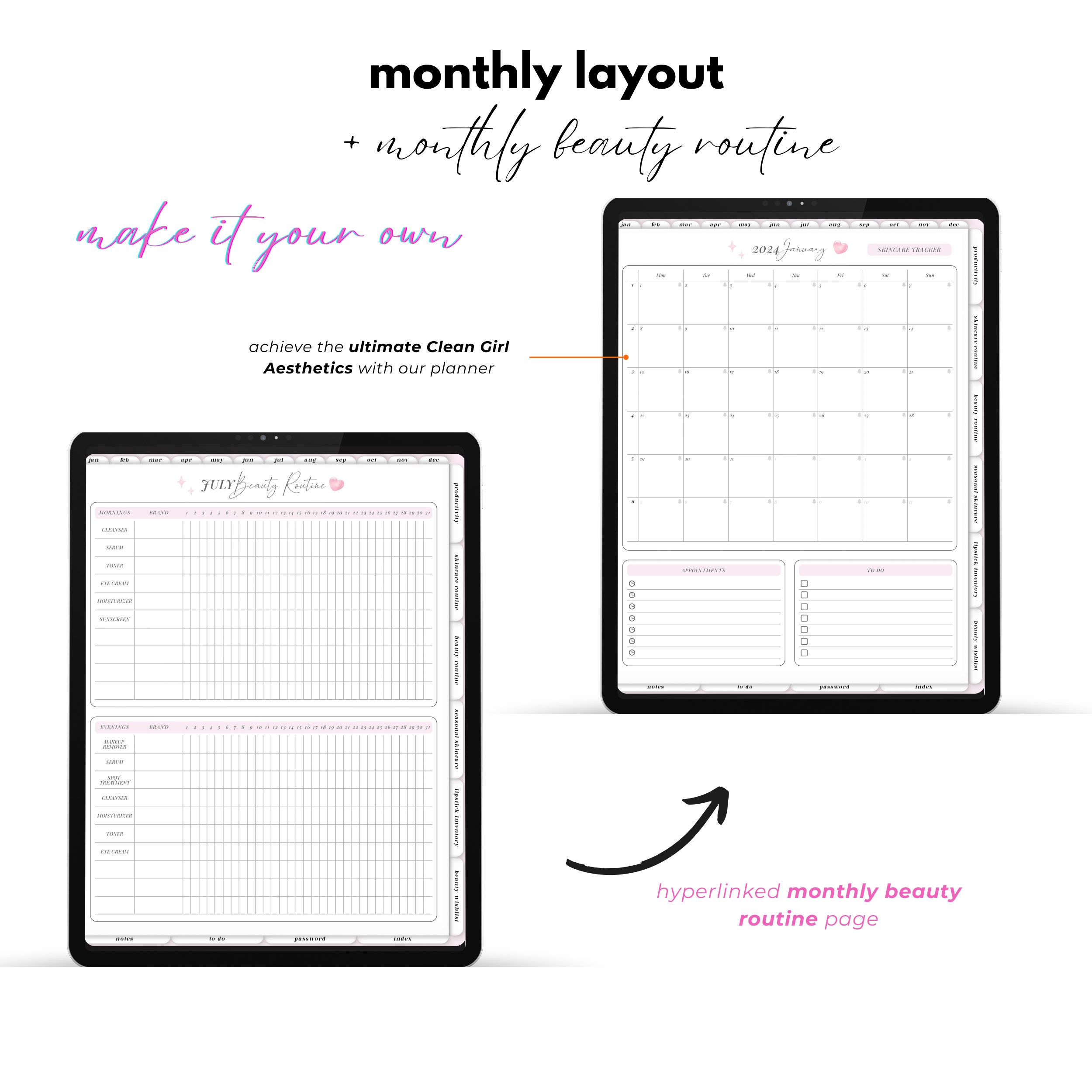 CLEAN GIRL Aesthetic Digital Planner 2024 Daily Weekly Monthly ...