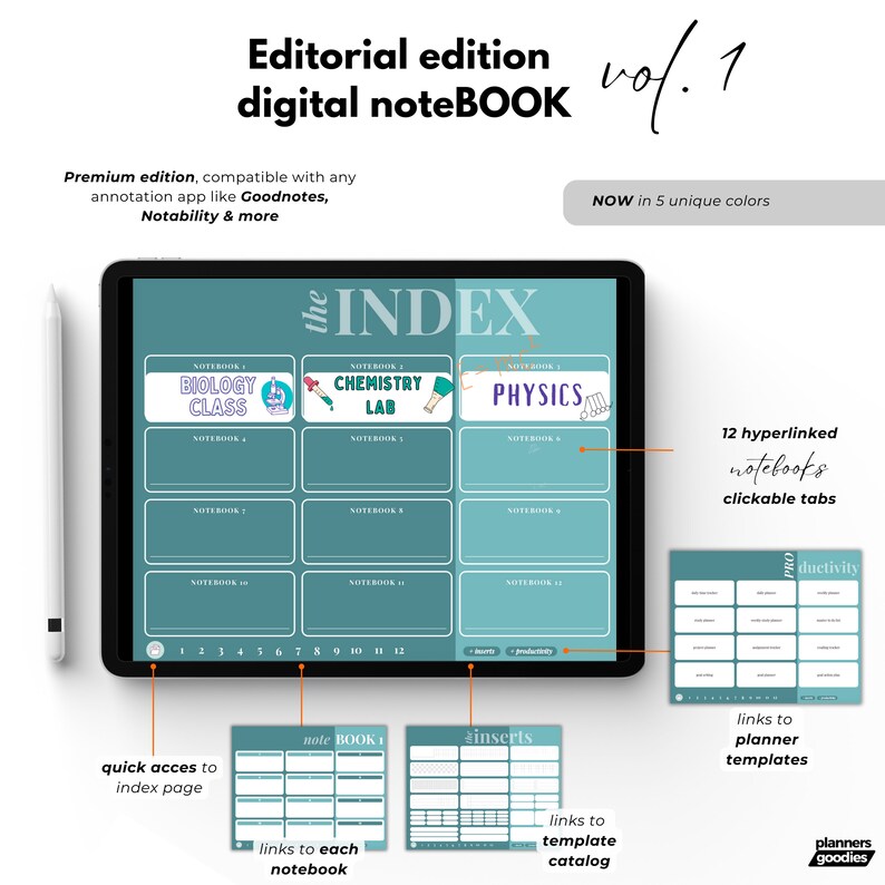 Digital Notebook Landscape All in One 12 Tab Green for Goodnotes ...