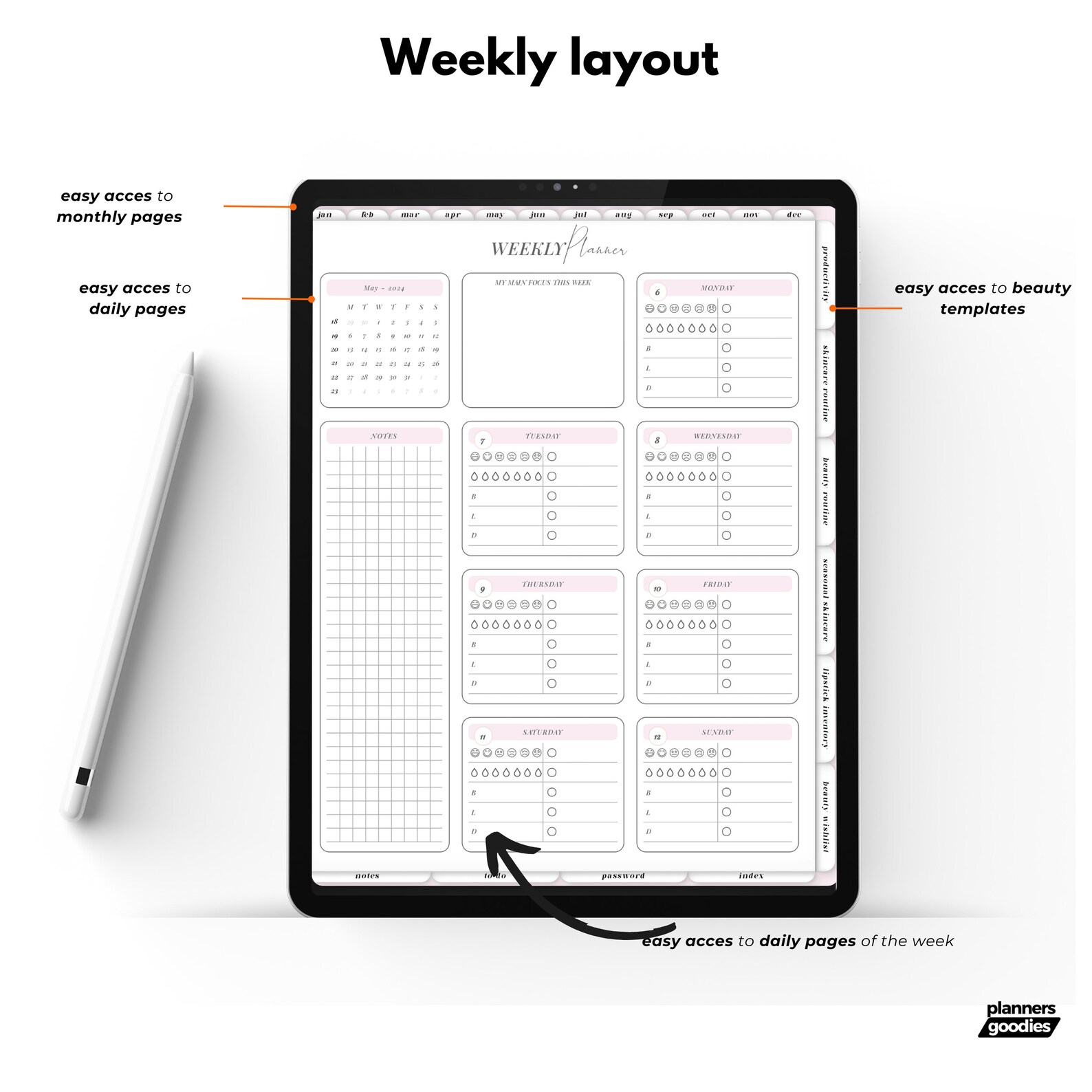 CLEAN GIRL Aesthetic Digital Planner 2024 Daily Weekly Monthly ...